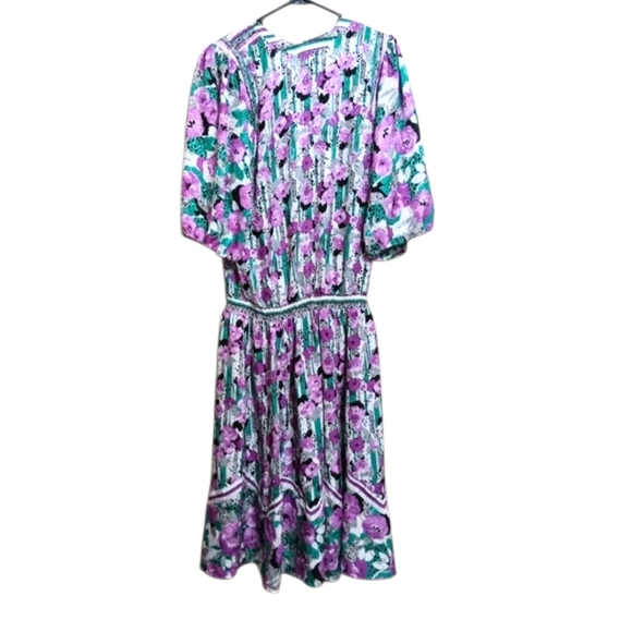 Diane Freis | Dresses | Diane Freis 98s Vintage Purple Green Floral ...
